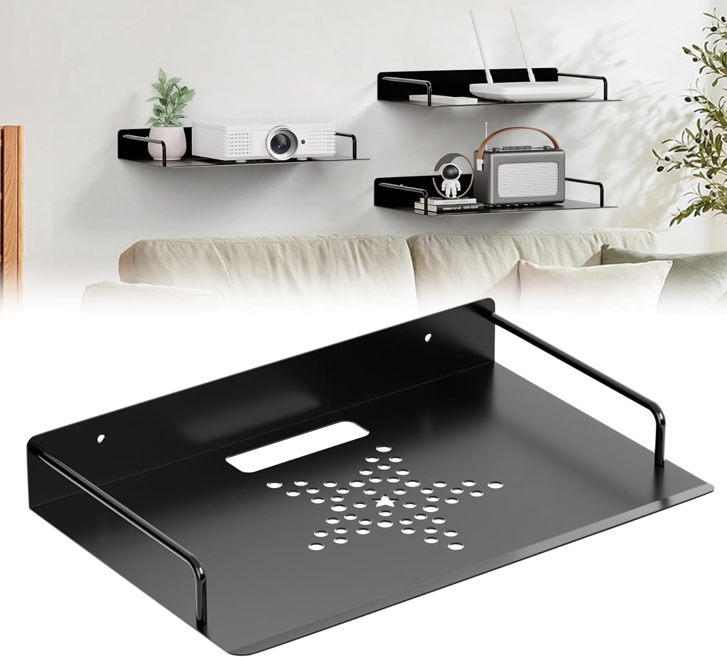Floating Shelves for Projector, Metal WiFi Router Shelf, Cable Box Wall ...