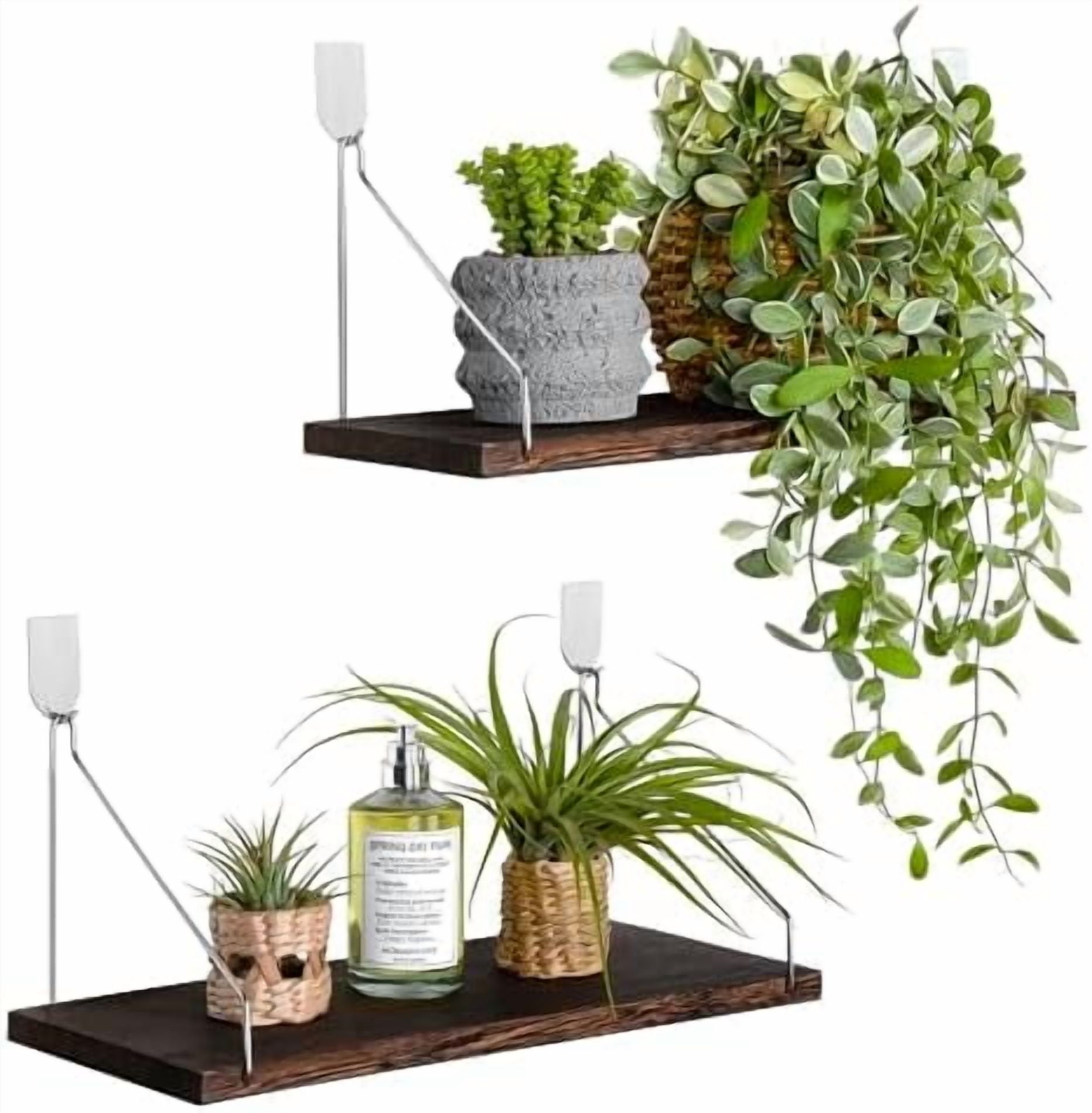 Floating Shelves Set of 2 Rustic Solid Wood Floating Shelf Wall Storage ...