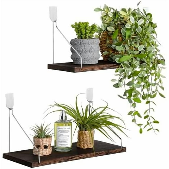 Floating Shelves Set of 2 Rustic Solid Wood Floating Shelf Wall Storage ...