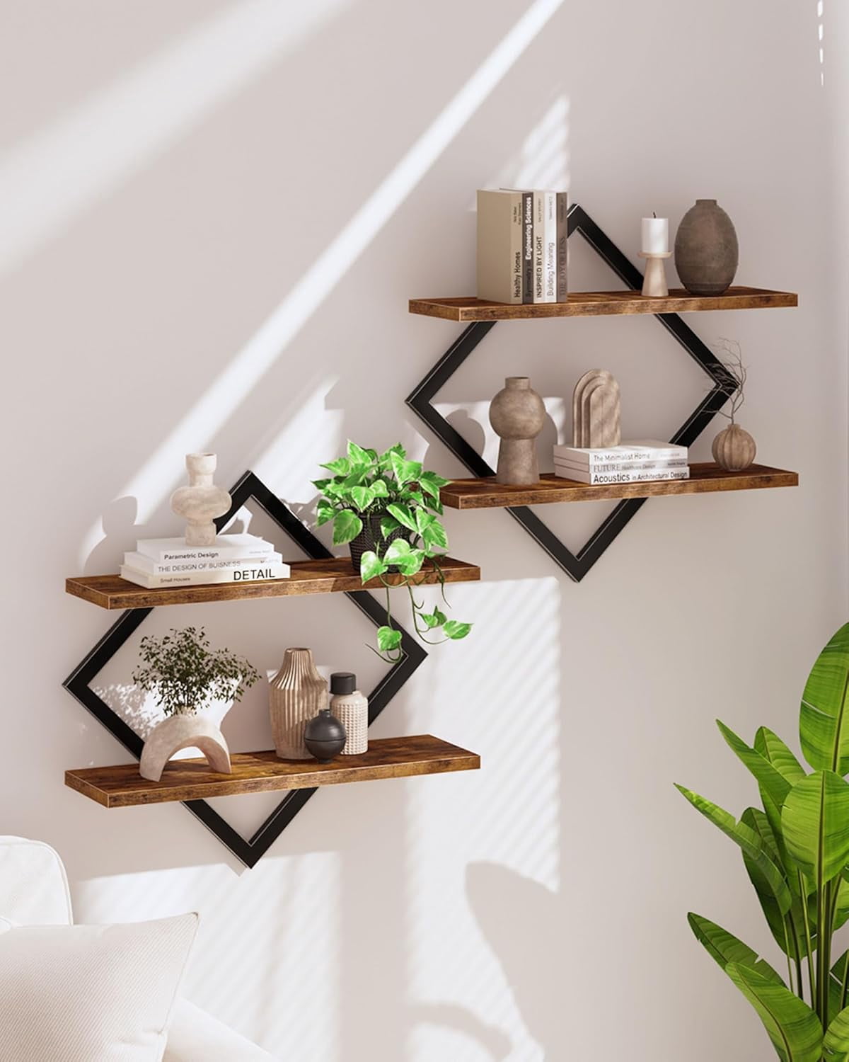 Floating Shelves, Set of 2 Wall Shelves, 2-Tier Hanging Shelves, Wall ...
