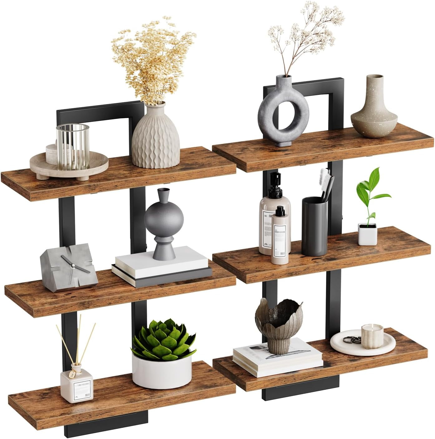 Floating Shelves, Set of 2 Wall Shelves, 3-Tier Wall Mounted Storage ...