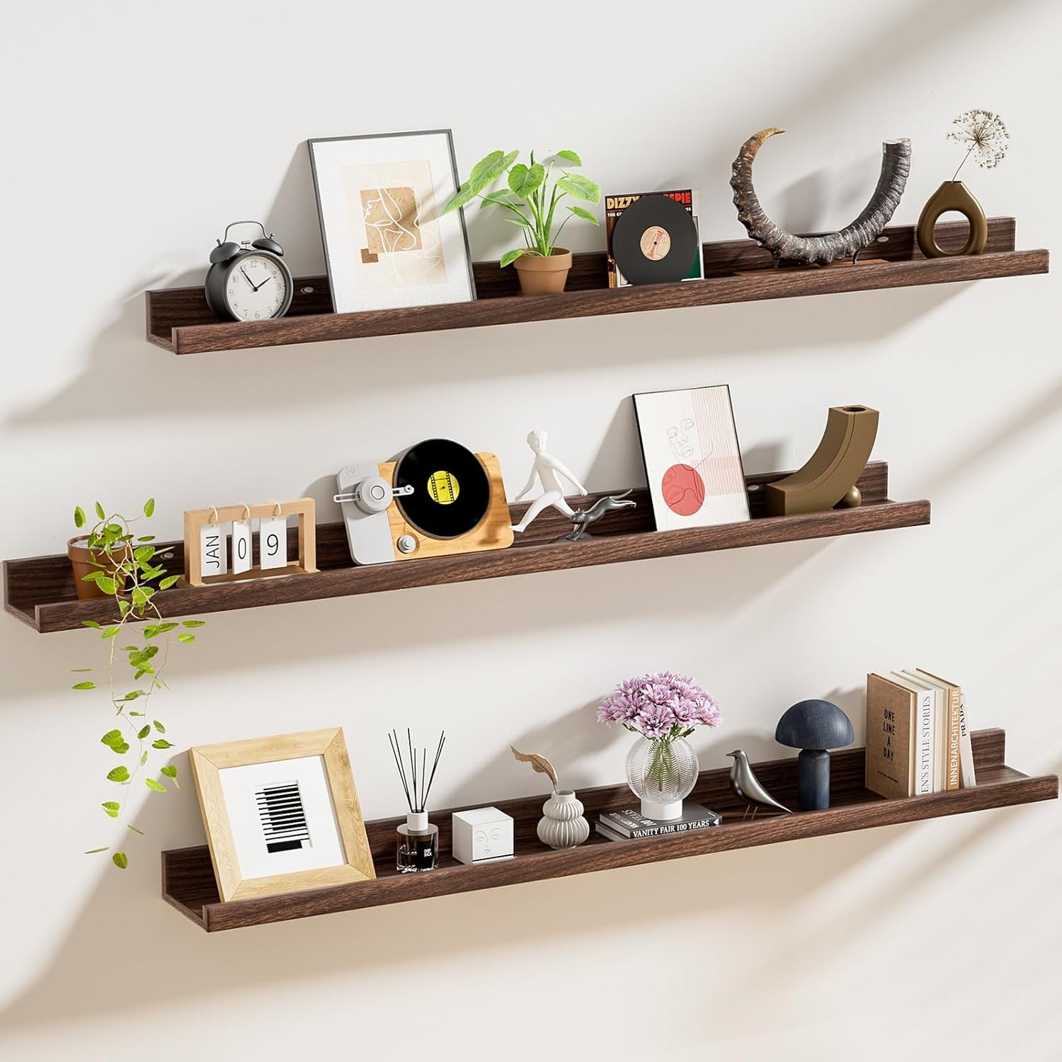 48 Inch Picture Ledge Shelf with Lip,Floating Shelves for Wall Set of 3 ...