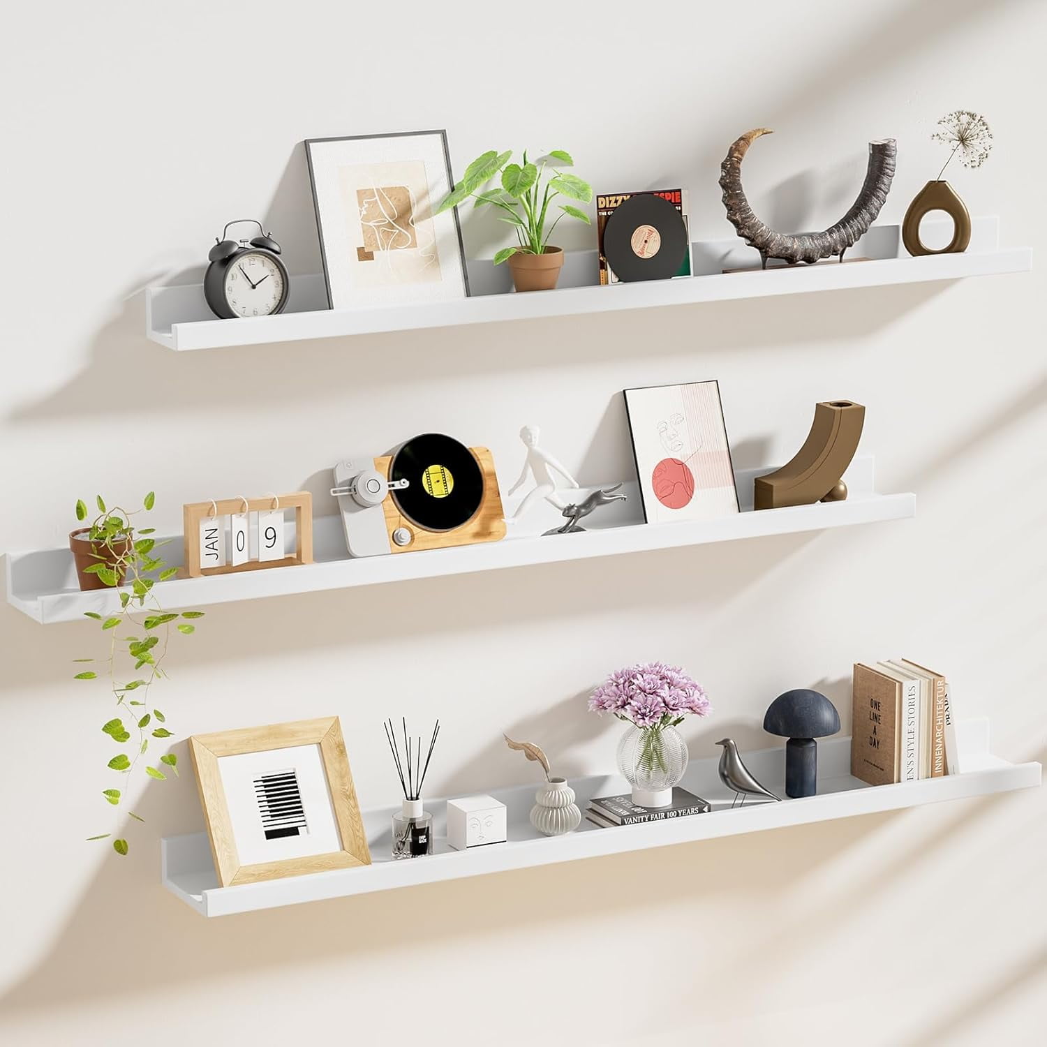 Floating Shelves Set of 3, Picture Ledge Shelf, 48 inch Long Floating ...