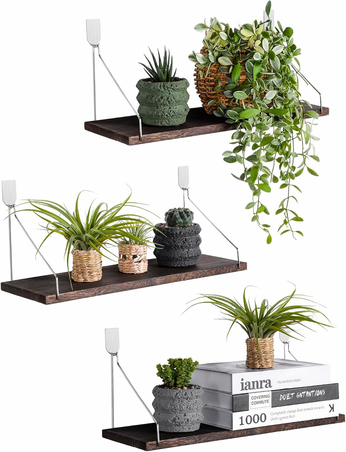 Floating Shelves Set of 3 Rustic Solid Wood Floating Shelf Wall Storage ...
