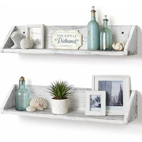 Floating Shelves Set of 2, 24 Inch Wide Wall Mounted Shelf Whitewashed ...