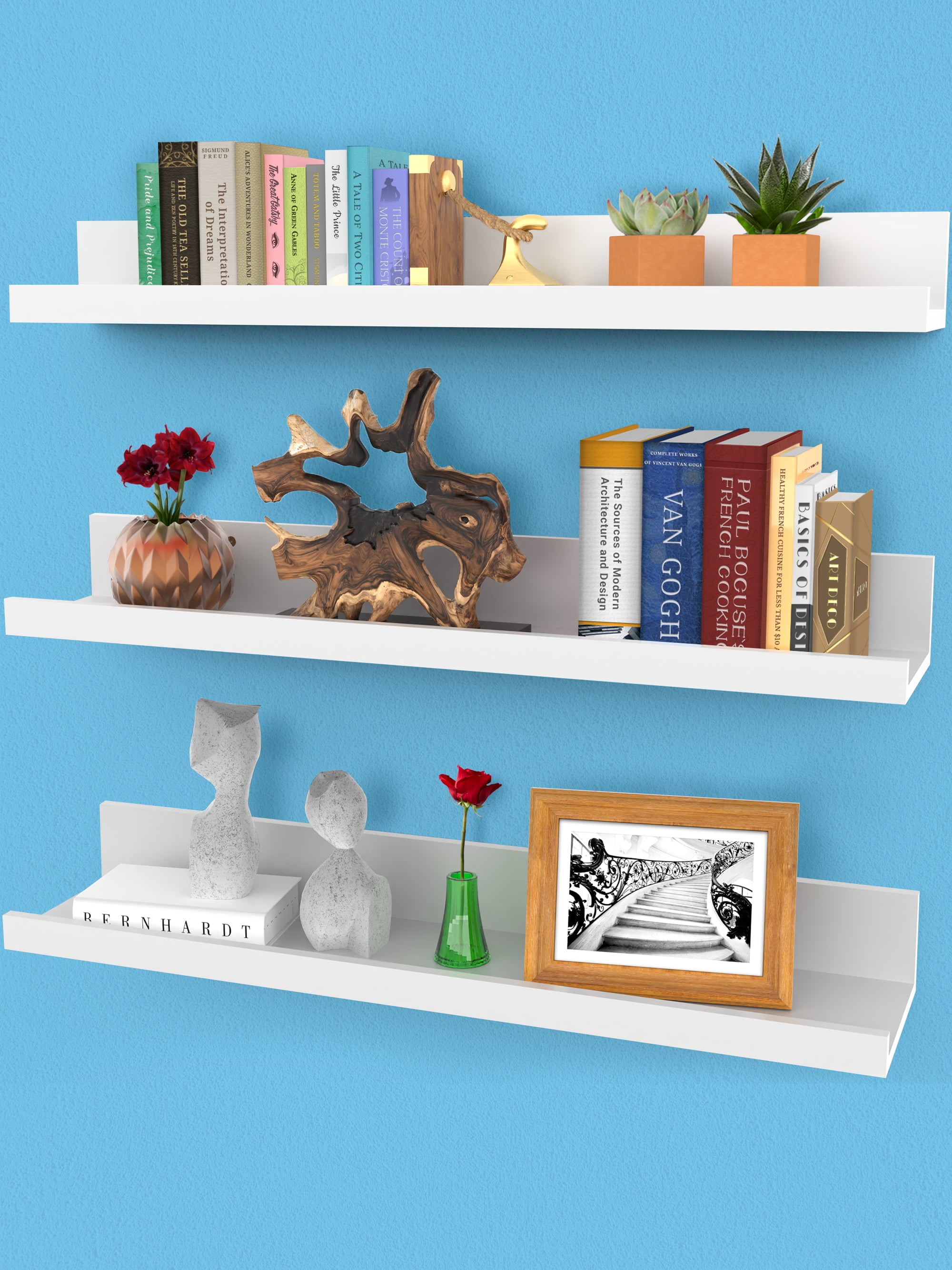 Icona Bay Floating Shelves, Set of 3 Wall Ledges for Bedroom, Book ...