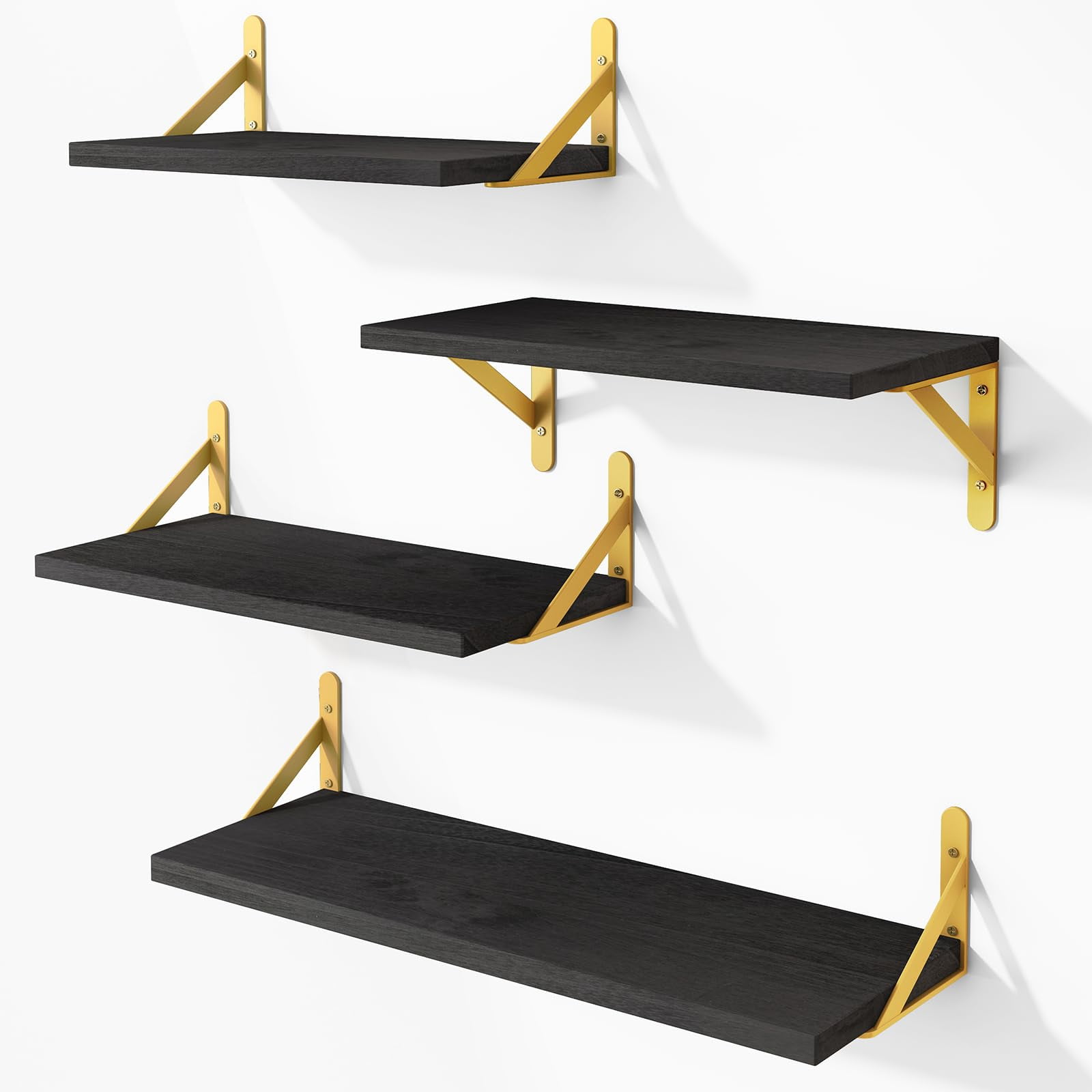 Floating Shelves Set of 4 for Wall, Black Wall Shelves Different Sizes ...
