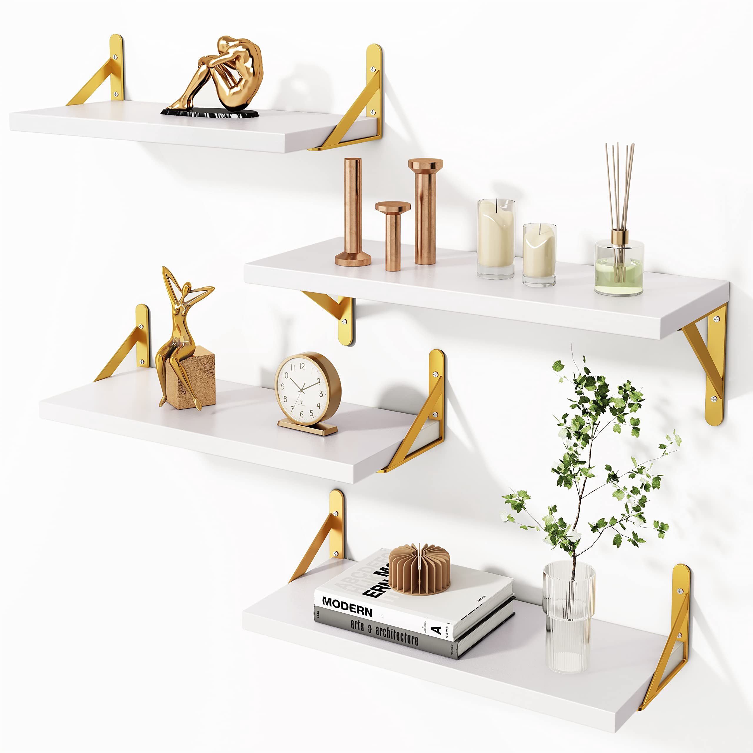 Floating Shelves Set of 4 for Wall, White Wall Shelves Different Sizes ...
