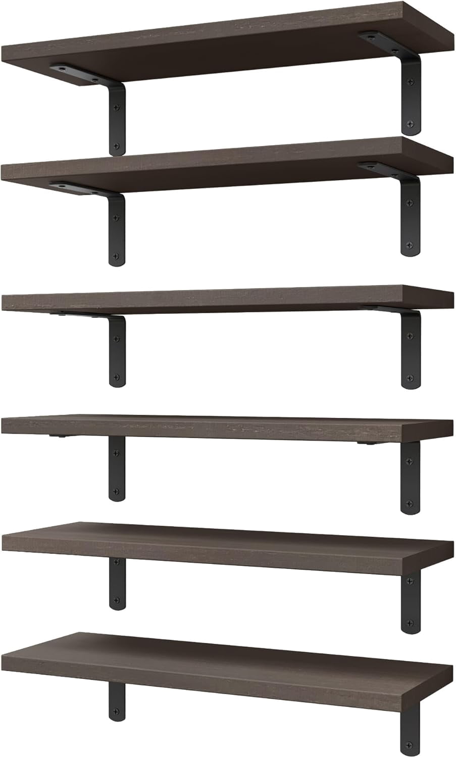 Floating Shelves Set of 6, Wood Wall Mounted, Rustic Farmhouse Shelf ...
