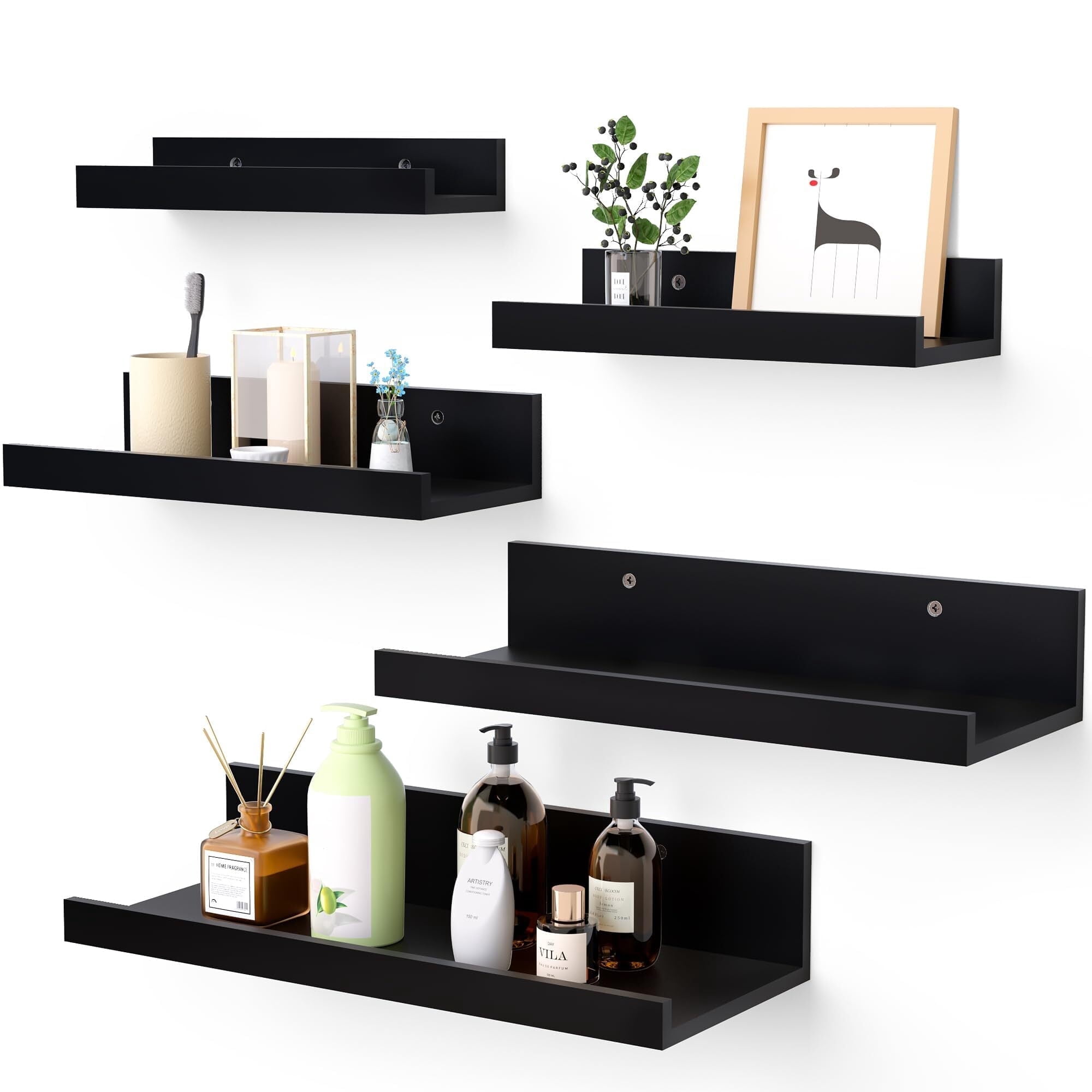 Floating Shelves, Sindcom Home Wood Shelf Wall Mounted, Set of 5 ...
