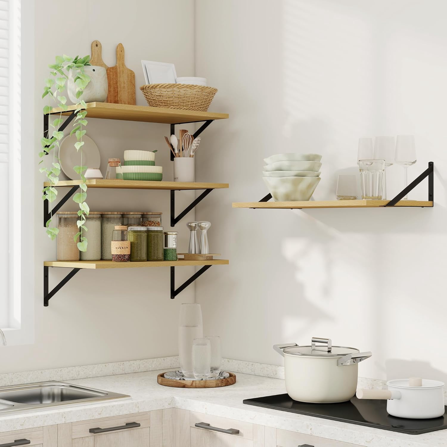Floating Shelves for Wall, 12 Inch Deep Floating Shelves Set of 2, 24W ...