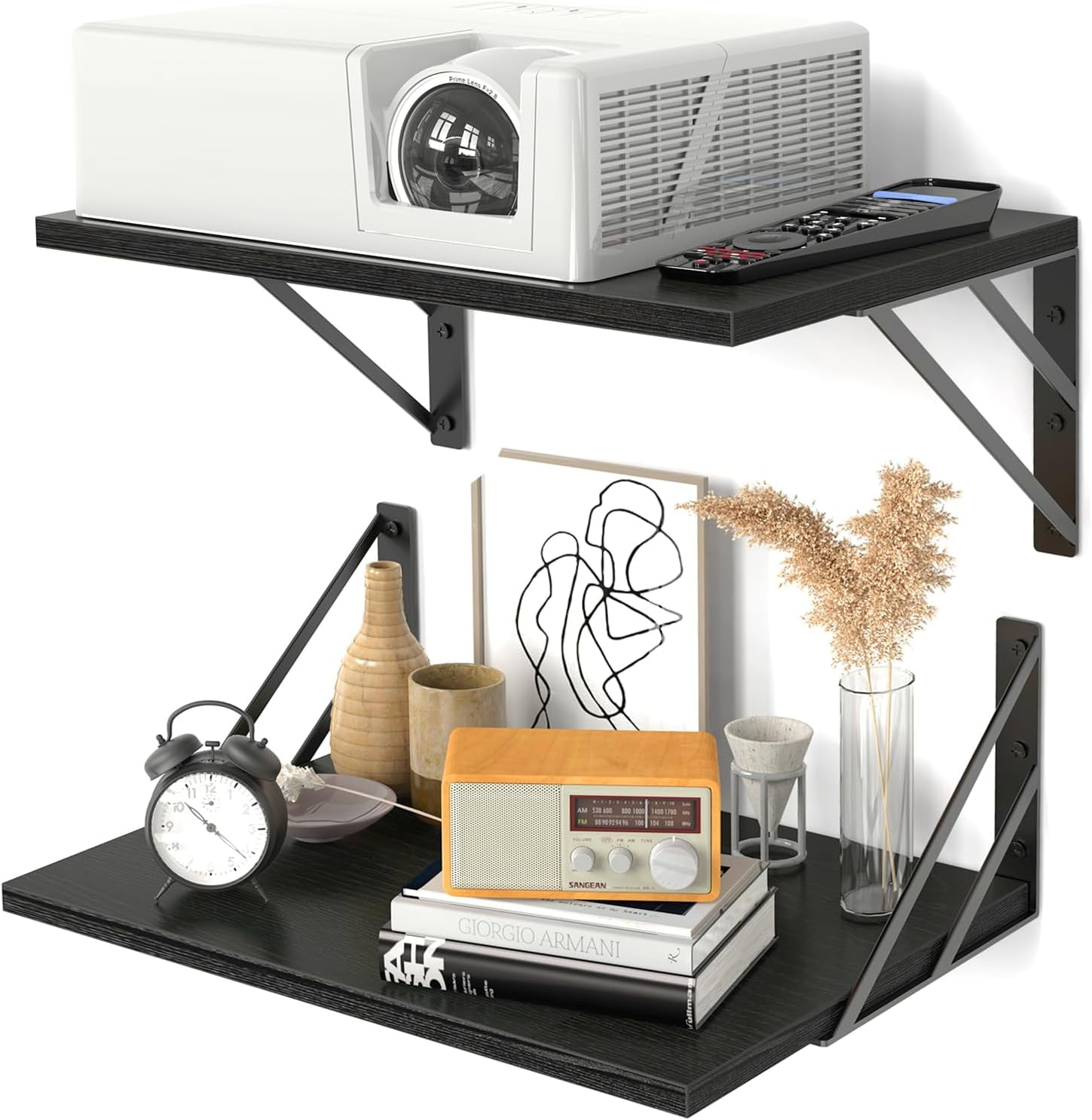 Floating Shelves for Wall, 12 inch Deep Black Floating Shelves Set of 2 ...