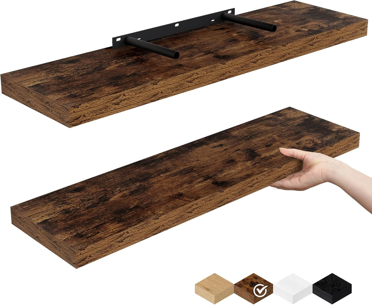 Floating Shelves for Wall, 24" Rustic Wood Deep Wall Mounted Shelves ...