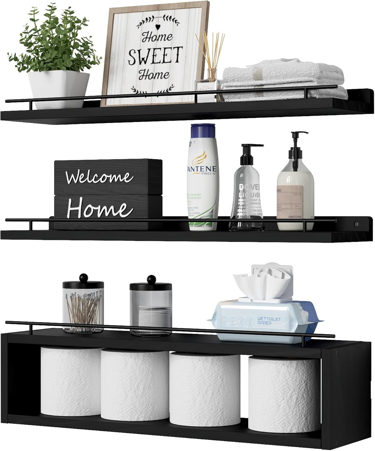 Floating Shelves for Wall 24 inch with Cube Shelf, Wall Shelves with ...
