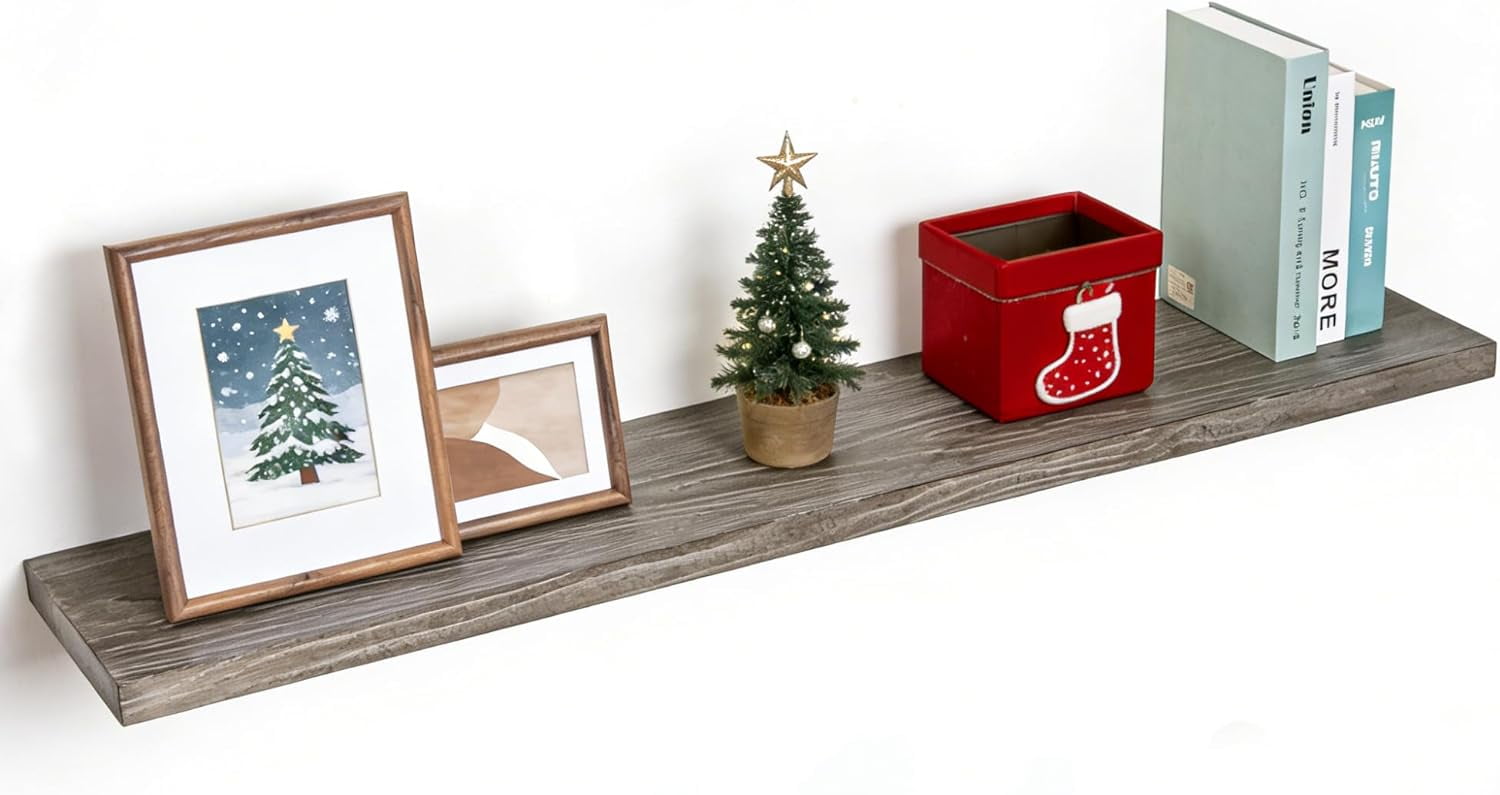 Floating Shelves for Wall 36"x9.3" Rustic Solid Live-Edge Elm Wood Wall ...