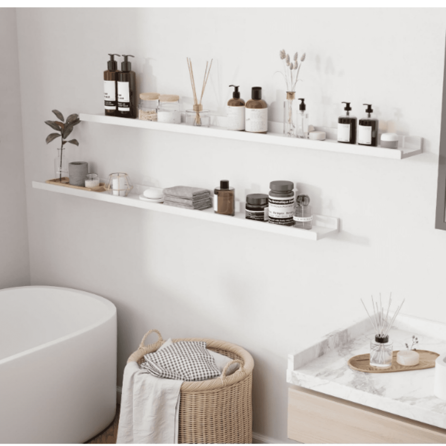 Floating Shelves for Wall, 55 inch Solid Wood Picture Ledge Shelf for ...