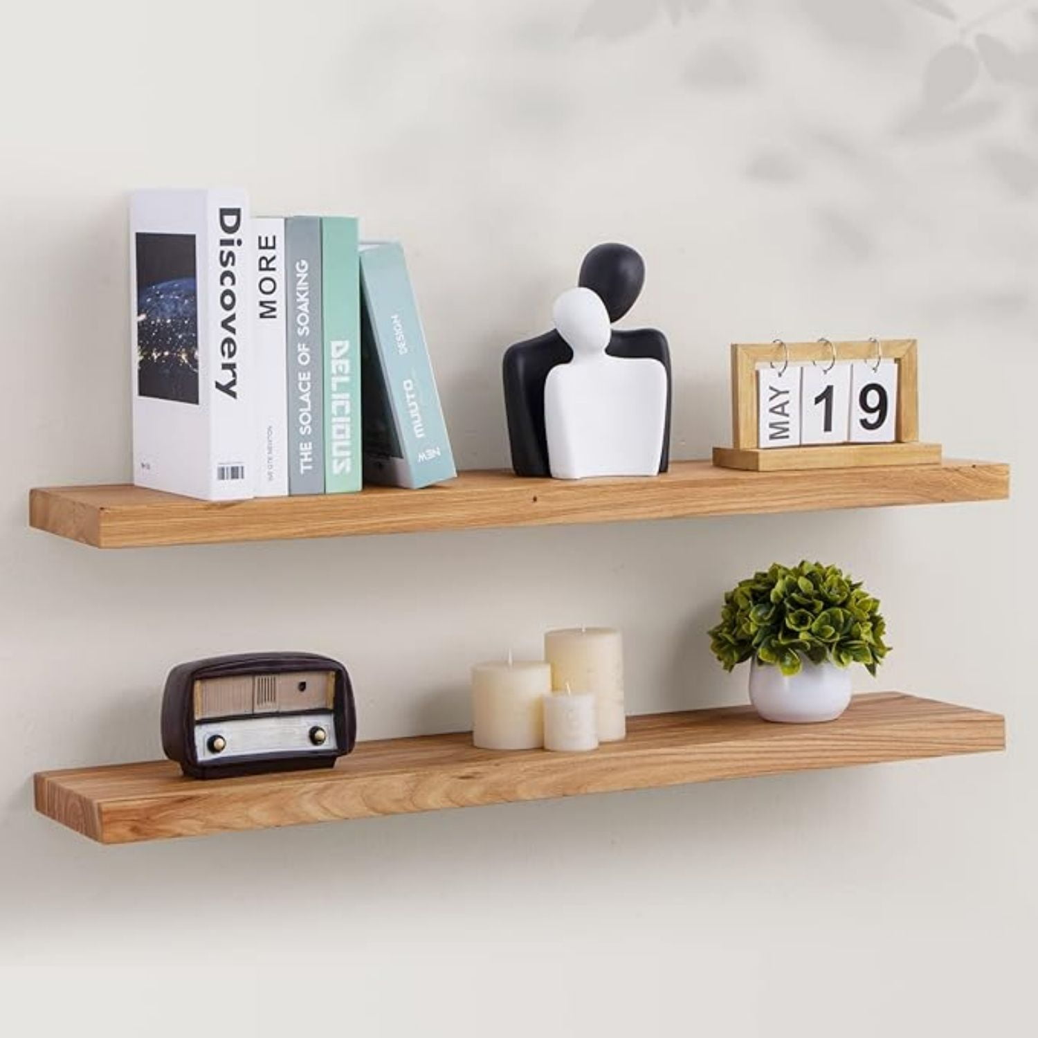 Floating Shelves for Wall, 8 Inch Deep Rustic Solid Elm Wood Wall ...