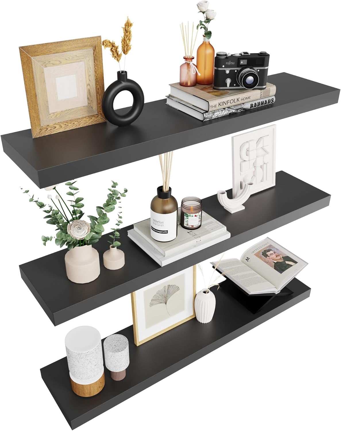 Floating Shelves for Wall Black Wood Shelf for Bedroom, 36 Inch Wall ...