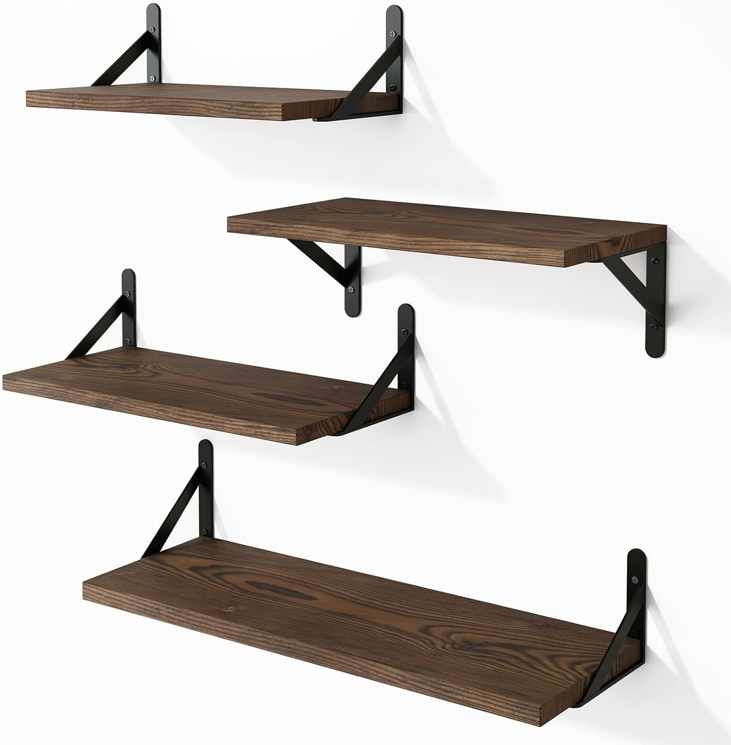 Floating Shelves for Wall, Dark Carbonized Pine Wall Shelves Different ...