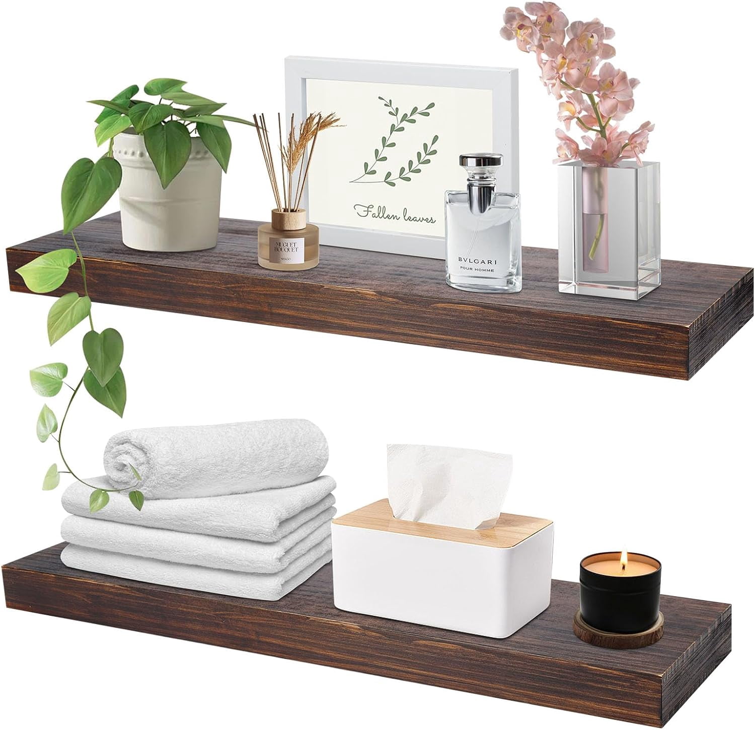 Floating Shelves for Wall,Deep Walnut Wall Shelf Natural Wood 16 Inch ...