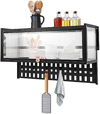 Floating Shelves Wall Mount Kitchen Storage Cabinet with 5 Hooks ...