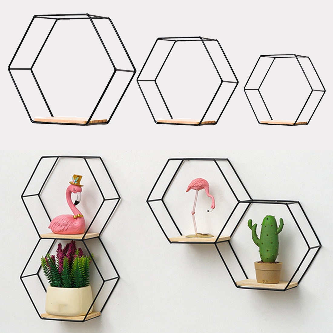 Floating Shelves, Wall Mounted Rustic Hexagonal Shelves, Iron Farmhouse ...