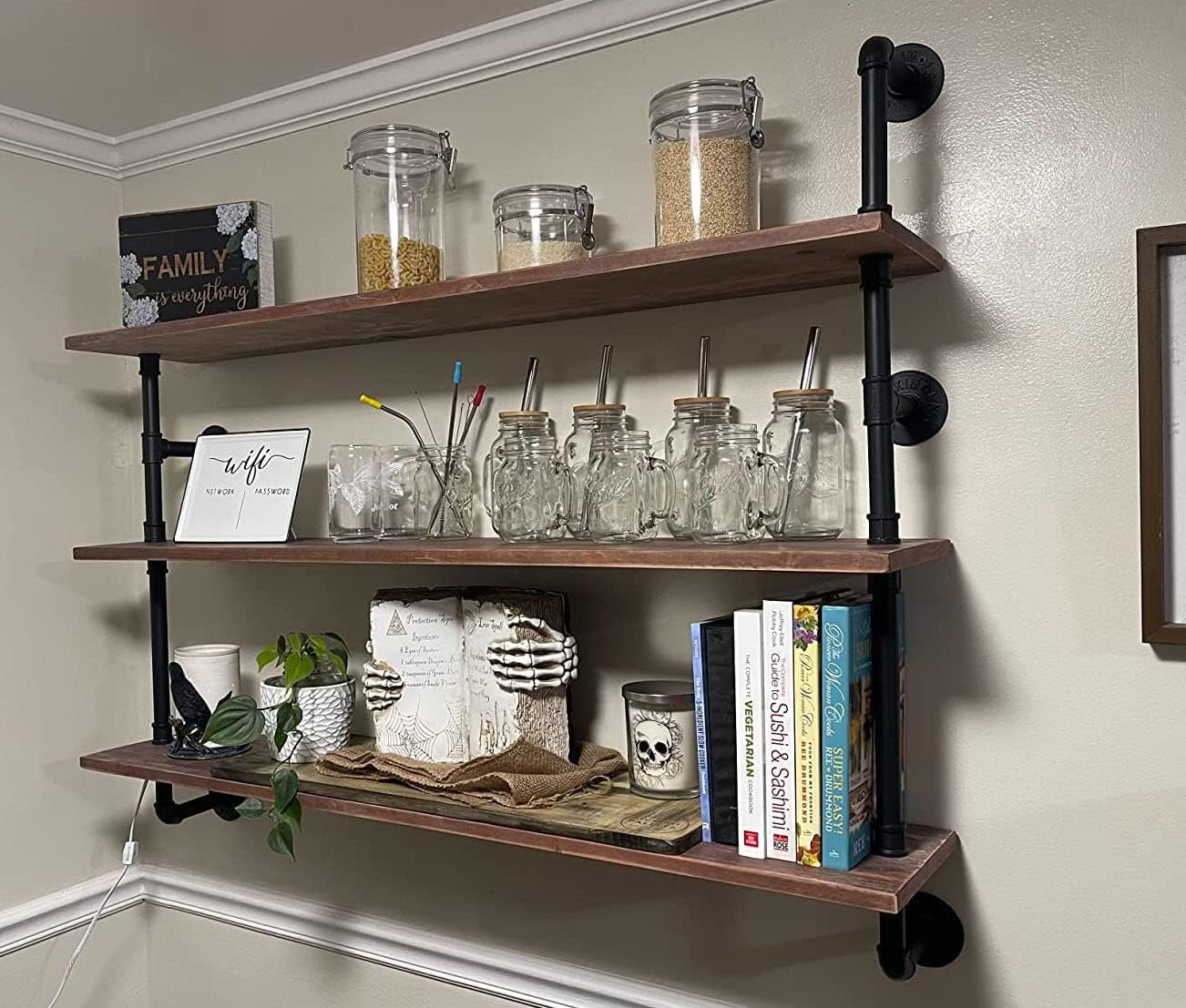 Floating Shelves,Wall Mounted Rustic Wood Shelf,Pipe Shelves,Industrial ...