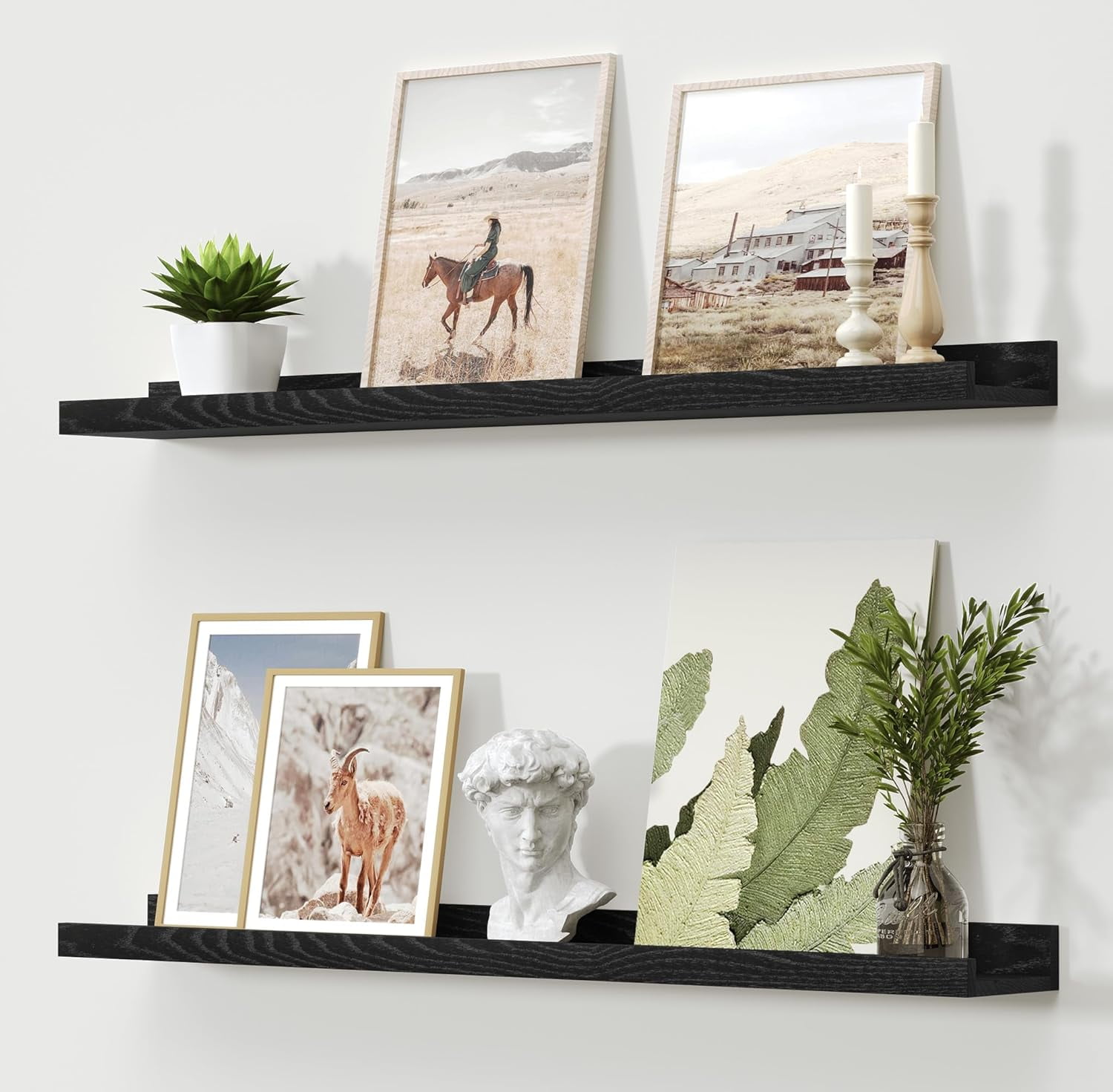 Floating Shelves Wall Mounted Set of 2, Modern Black Wall Shelves for ...