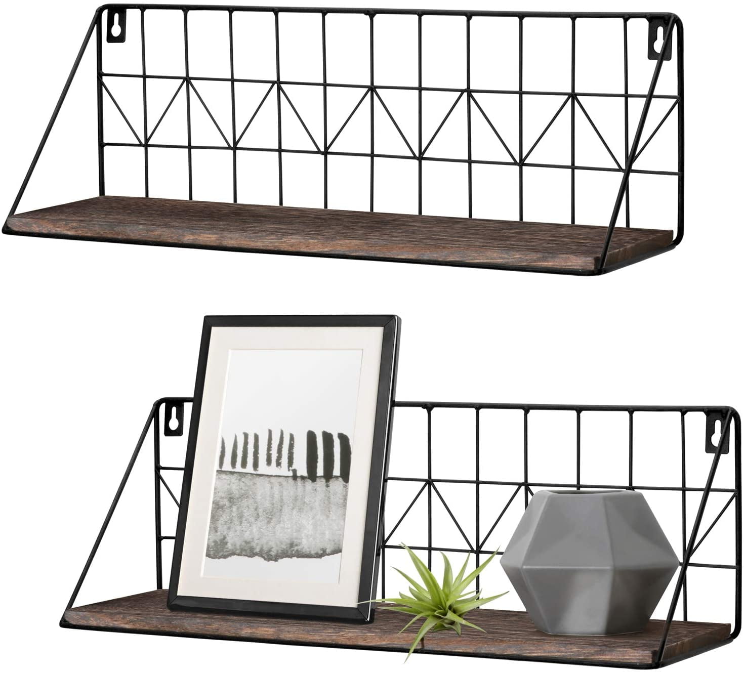 Floating Shelves Wall Mounted Set of 2 Rustic Wood Storage Display ...