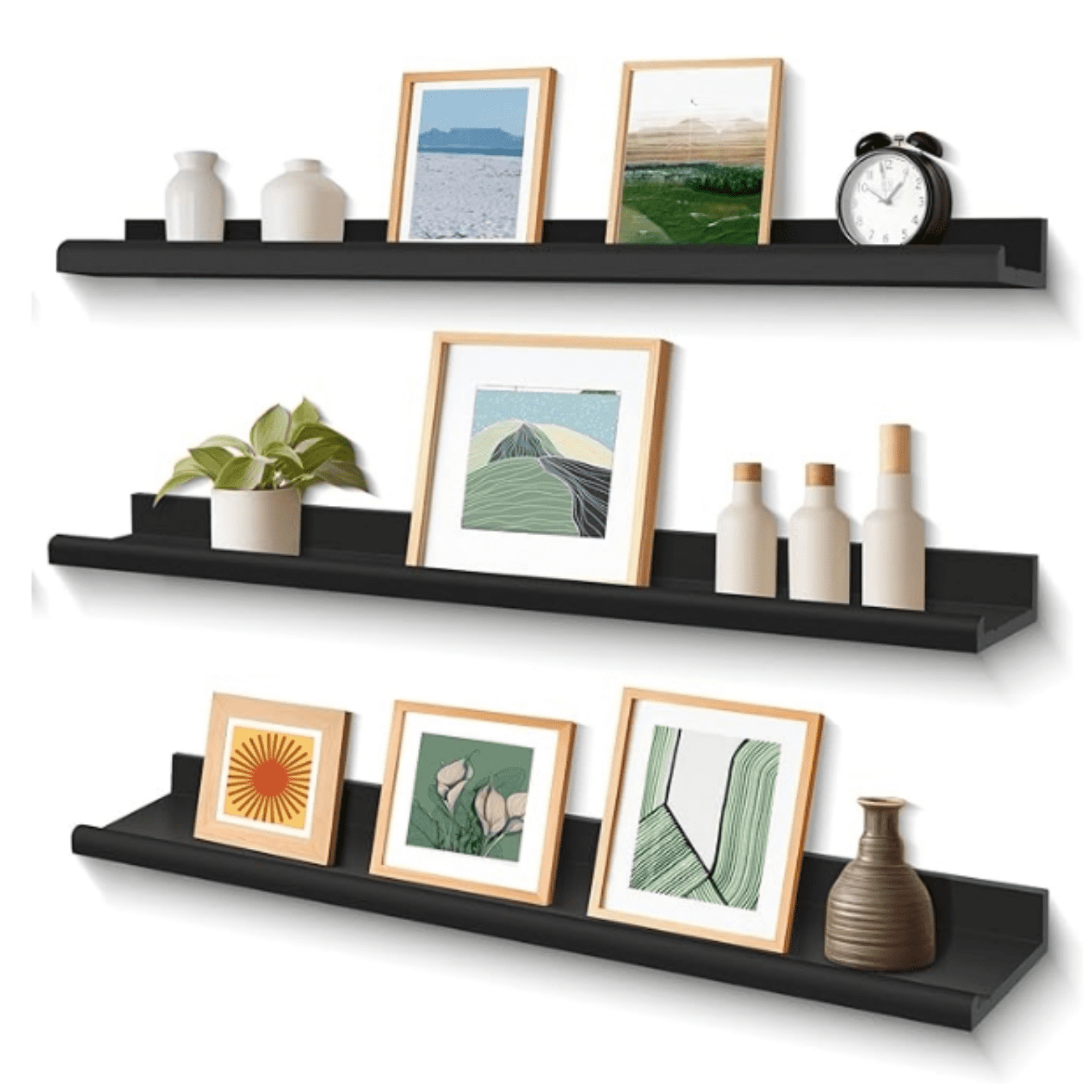 Floating Shelves Wall Mounted Set of 3, 36 Inch Black Rustic Wood ...