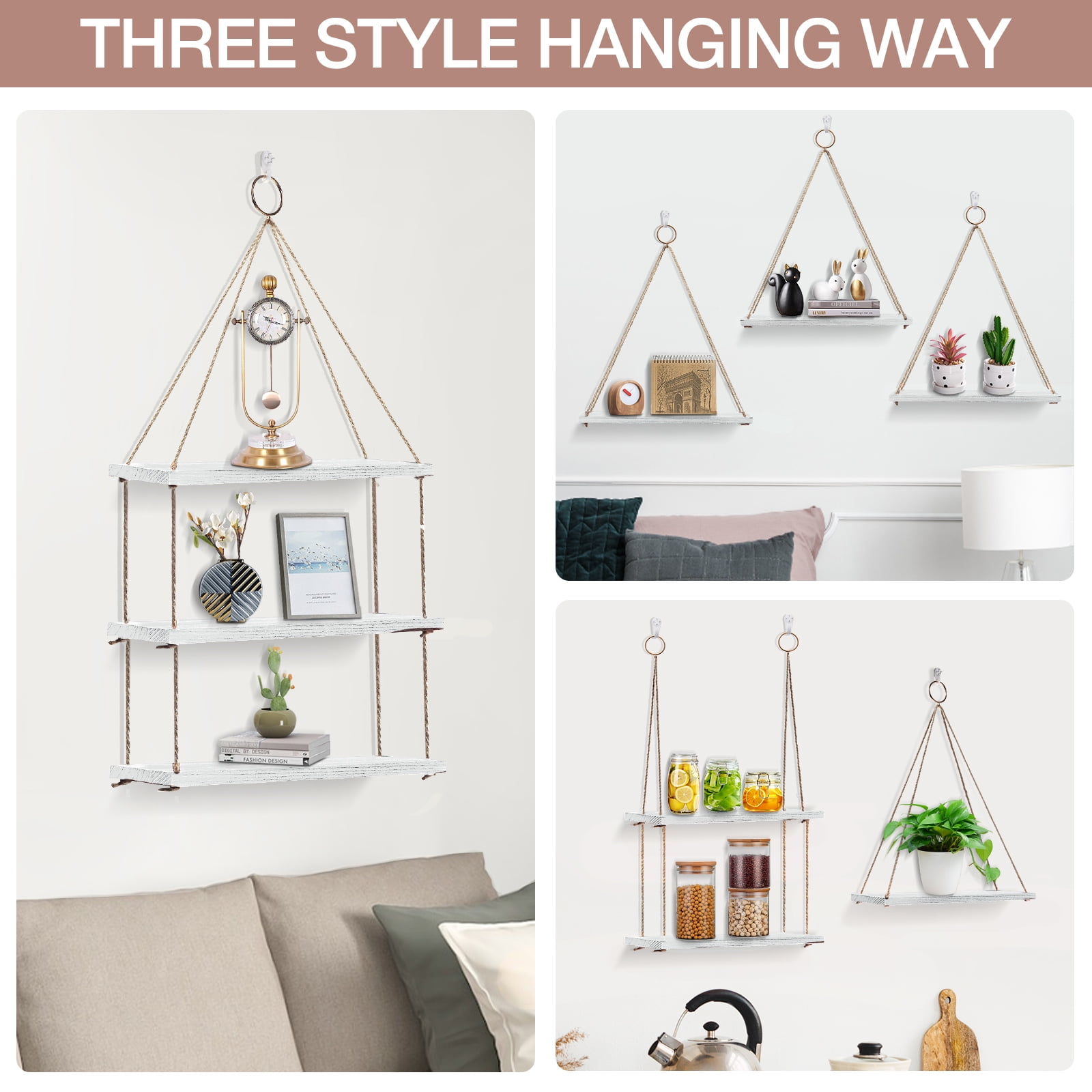 Floating Shelves Wall Mounted, Set of 3 Rustic Wood Wall Storage ...