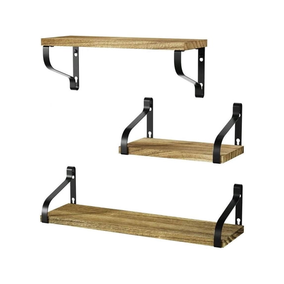 Floating Shelves Wall Mounted Set Of 3, Rustic Wood Wall Storage ...