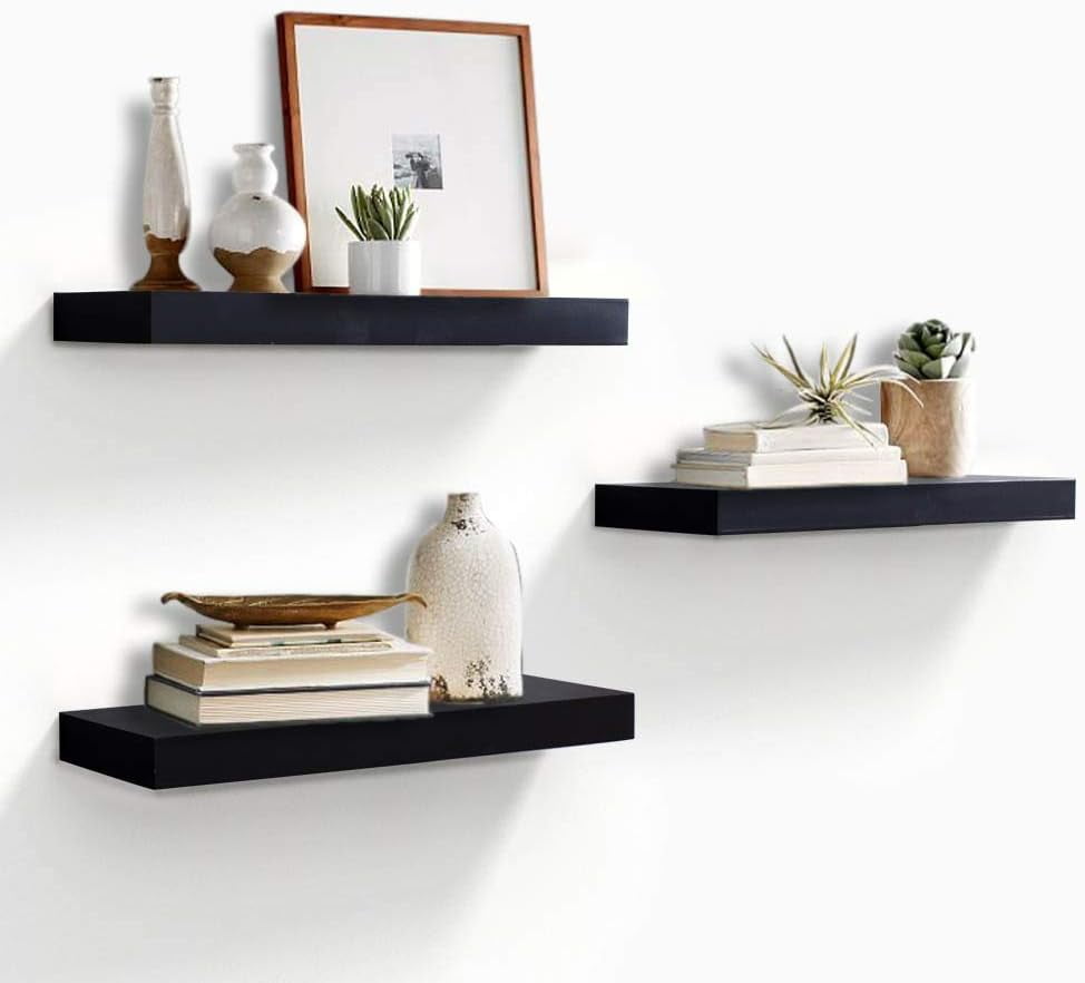 Floating Shelves, Wall Mounted Set of 3 Rustic Wooden Ledge Shelves ...