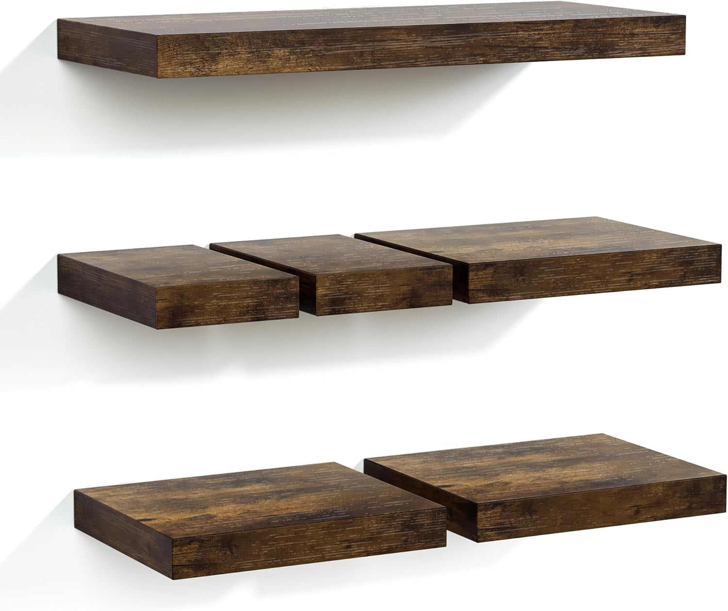 Floating Shelves Wall Mounted Set of 6, Wood Wall Shelves with ...