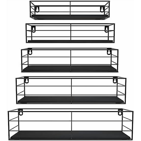 Floating Shelves Wall Mounted Set of 5, Black Hanging Storage Wall ...
