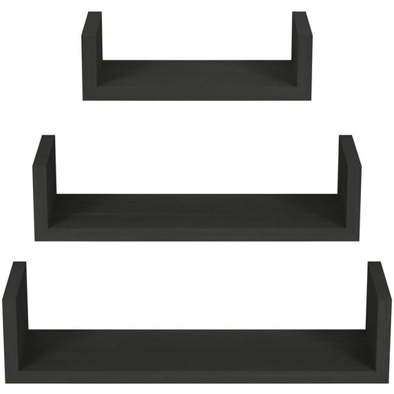 Floating Shelves Wall Mounted, Solid Wood Wall Shelves, Black - Walmart.com