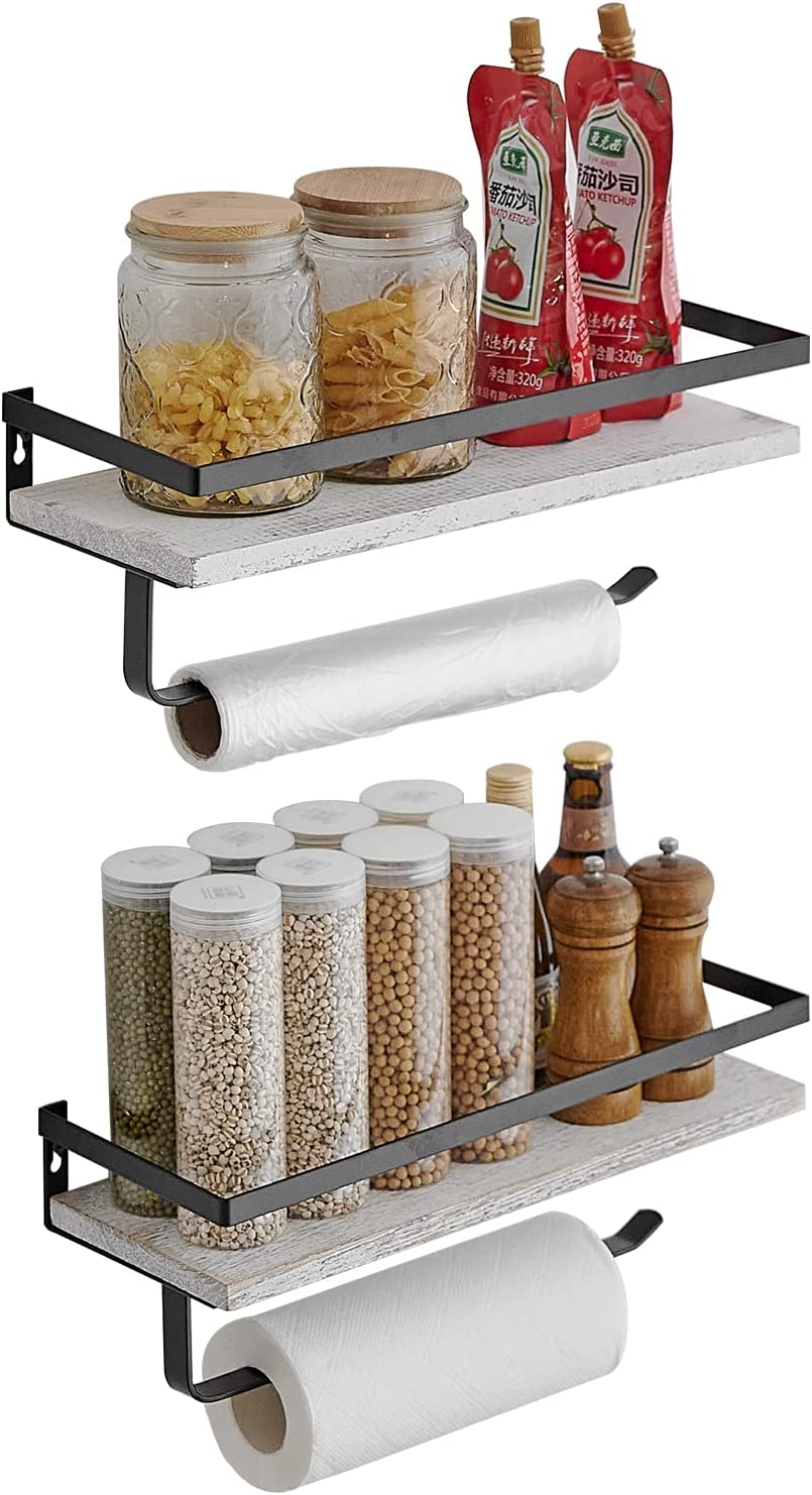 Floating Shelves Wall Mounted Storage Shelves with Towel Rack Rails Bar ...