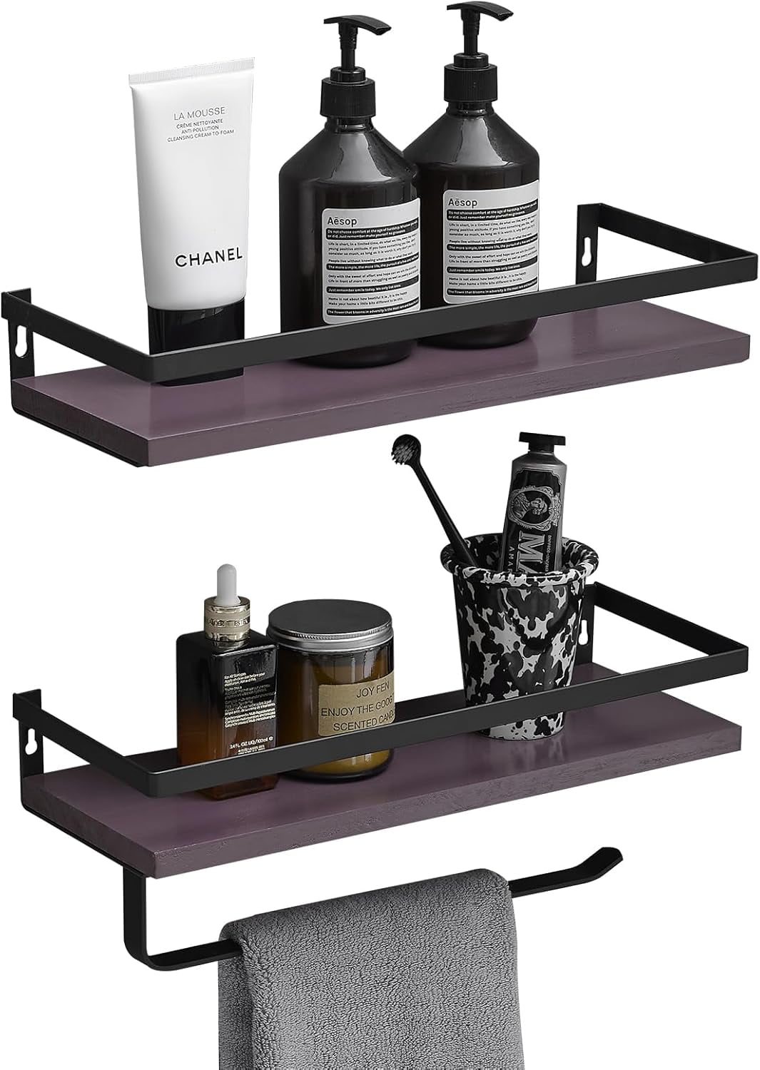 Floating Shelves Wall Mounted Storage Shelves with Towel Rack Rails Bar ...