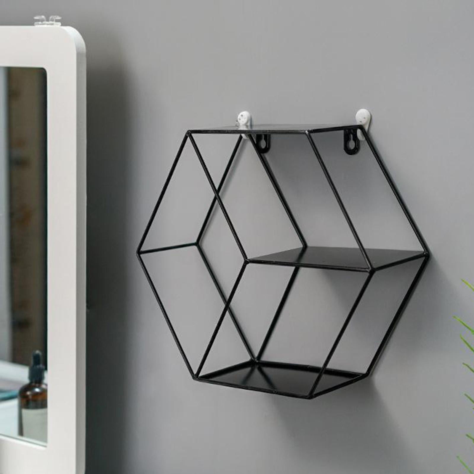 Floating Shelves for Wall, Nordic Racks Wrought Iron Hexagon Grid Wall ...