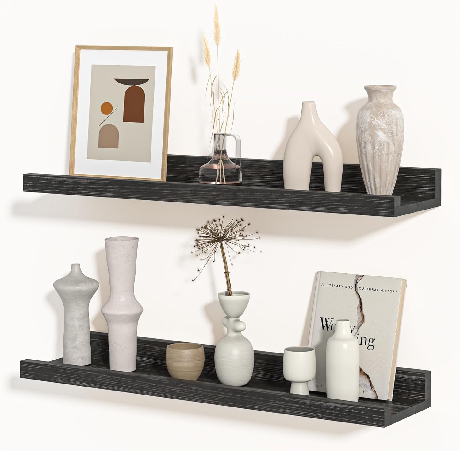 Floating Shelves For Wall, Picture Ledge Shelf 24 Inch Solid Wood Set ...