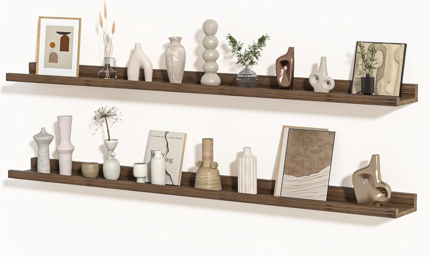 Floating Shelves For Wall, Picture Ledge Shelf 55 Inch Solid Wood Set ...