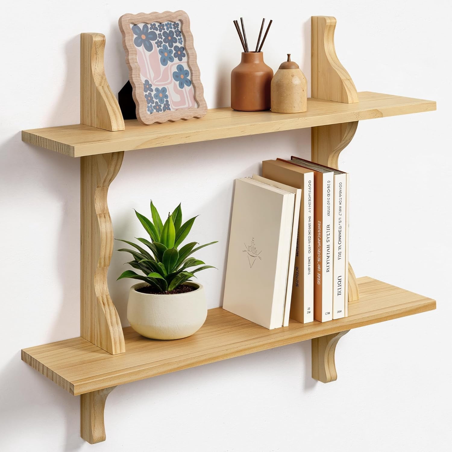 Floating Shelves for Wall,Pine Wood Decorative Shelf Wave Live Edge ...