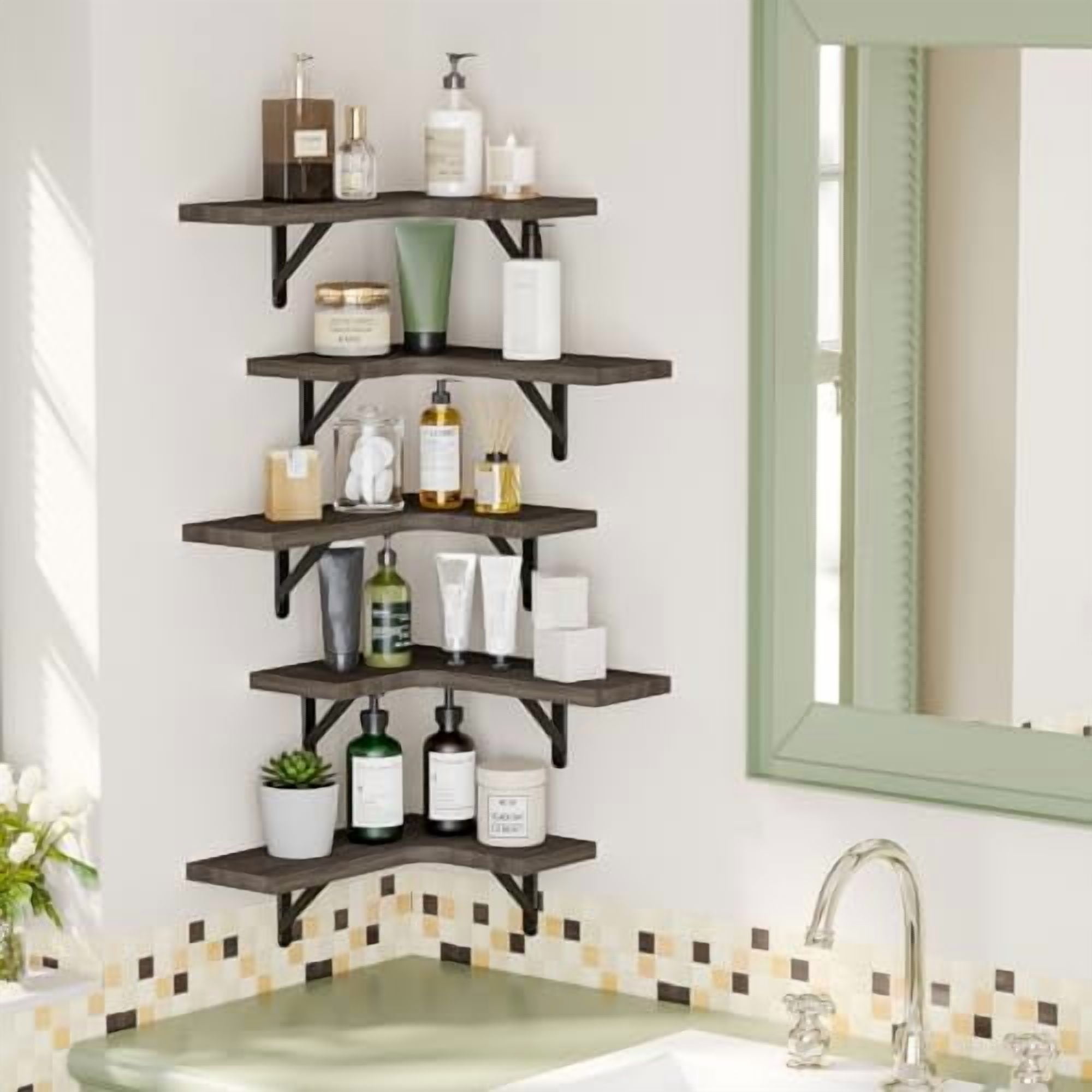 Floating Shelves for Wall, Rustic Wood Wall Mounted Corner Shelf for ...