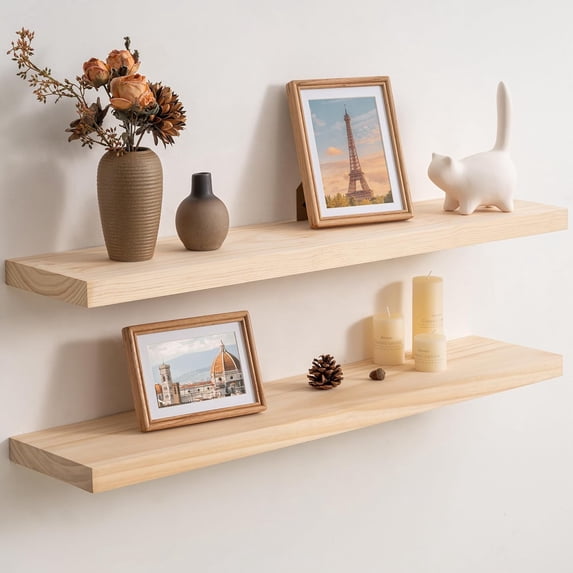 Floating Shelves for Wall Set of 2 Rustic Solid Elm Wood Live Edge Wall ...