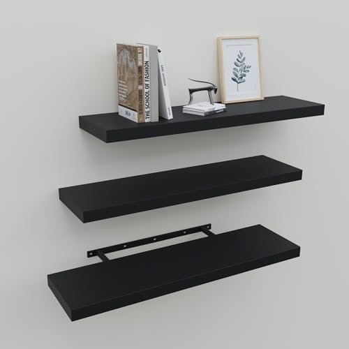 Floating Shelves for Wall Set of 3, 24" Black Wall Shelves for Home ...
