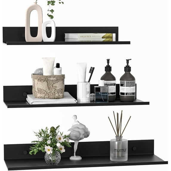 Floating Shelves for Wall Set of 3, Black Metal Wall Shelves for ...