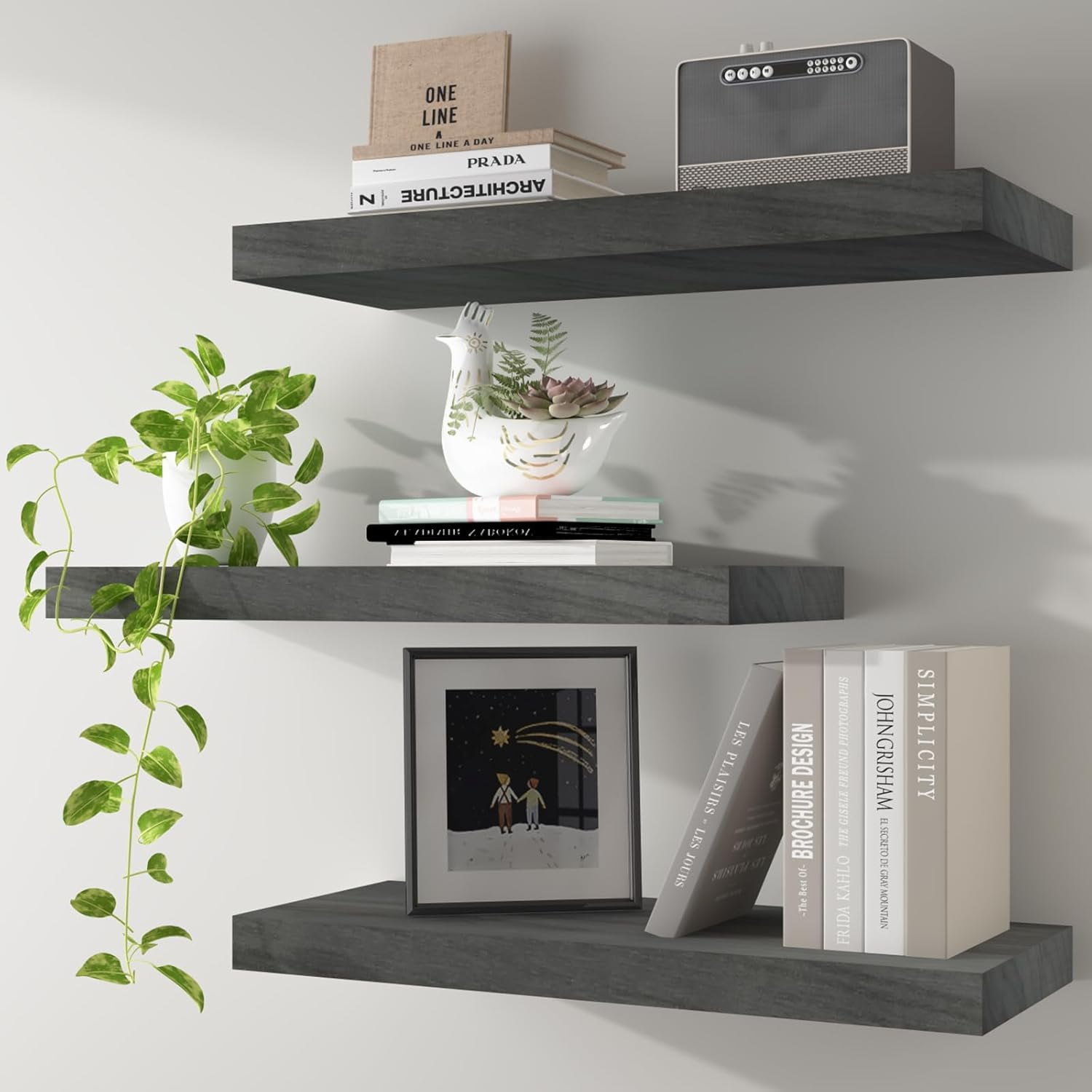 Floating Shelves Wall Shelf Solid Wood Mounted Storage for Bedroom ...