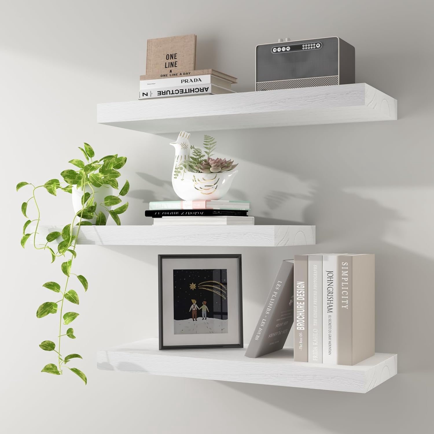 Floating Shelves Wall Shelf Solid Wood Mounted Storage for Bedroom ...