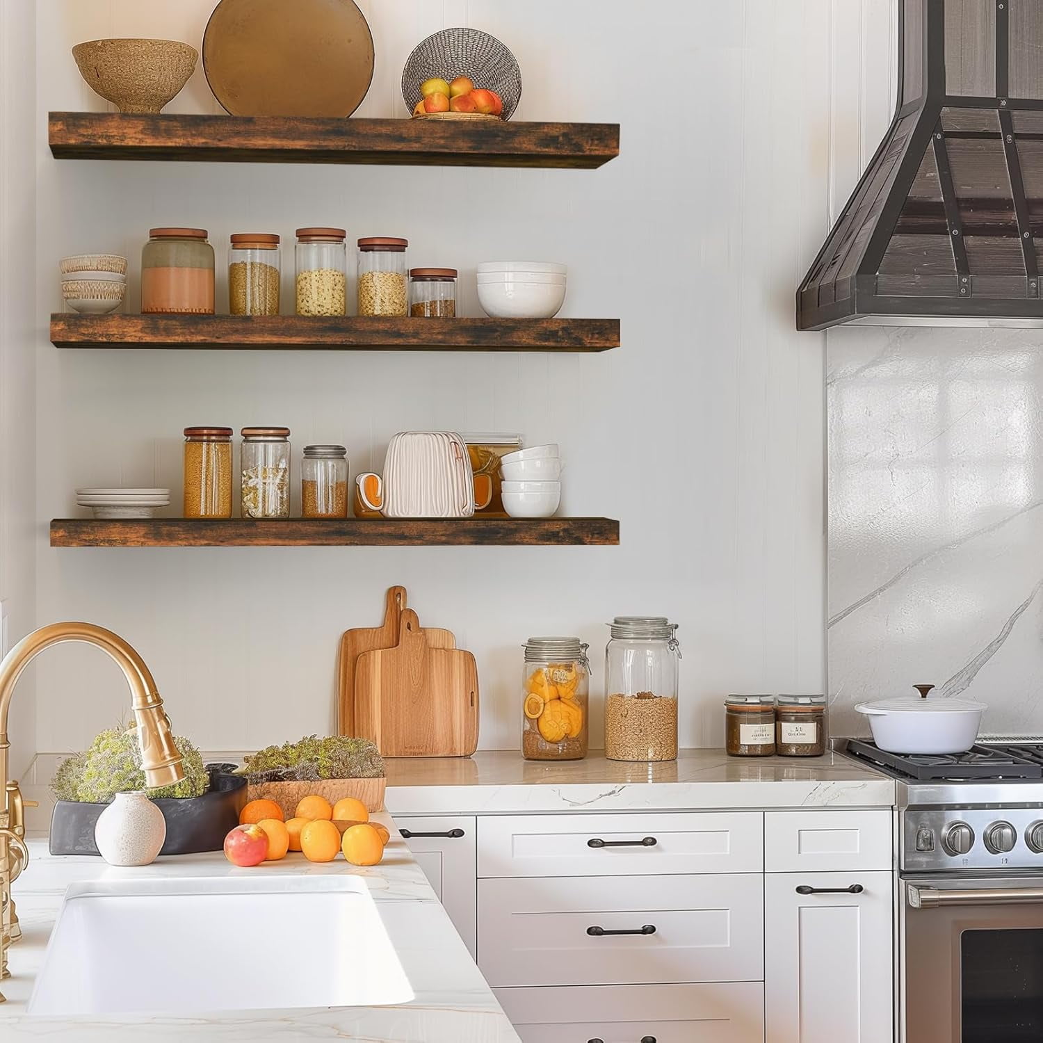 Floating Shelves for Wall, Wall Mounted Rustic Wood Shelves for Bathroom, Bedroom, Living Room ...