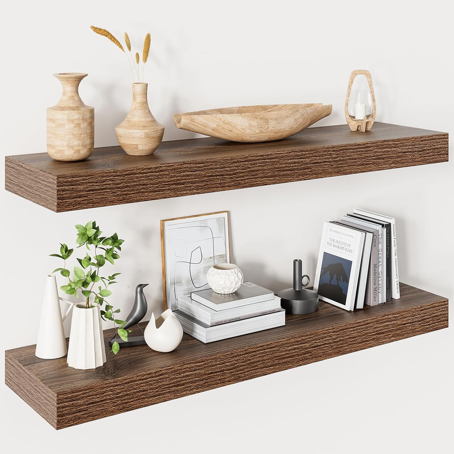 Floating Shelves for Wall,Walnut 32 Inch Floating Shelves Set of 2,9.3 ...